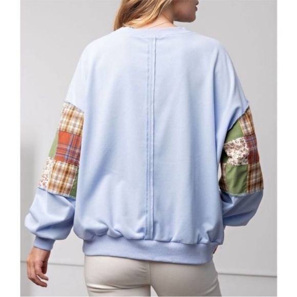easel | Tops | Easel Patchworks Oversized Crew Neck Sweatshirt In Sky ...